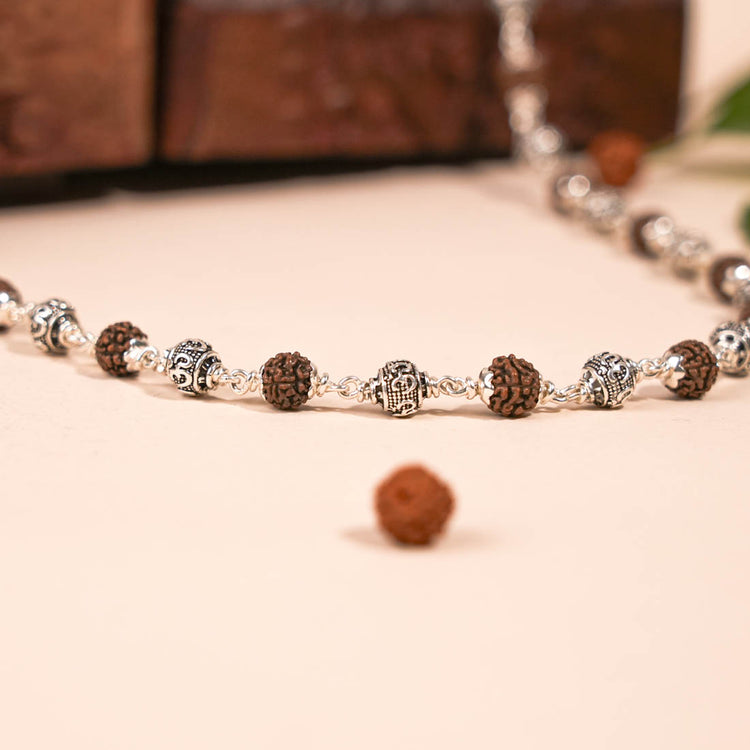 Rudraksha Silver Mala (Om Beads) – Prinjal Jewels