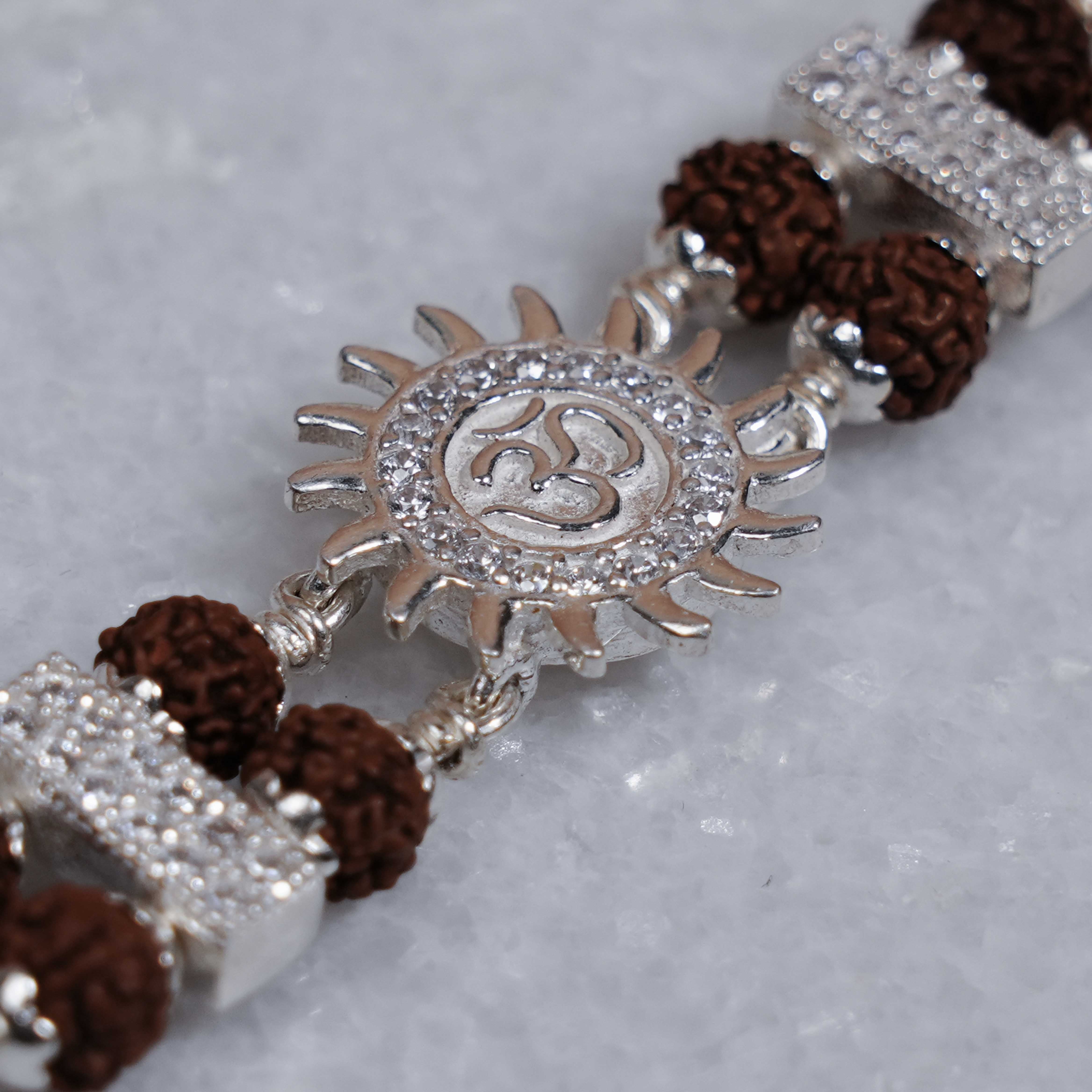 Rudraksha Silver Bracelet with Om Embedded in Surya Double Line ...
