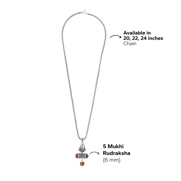 Rudraksha Trishul Om Damru Pendant With Silver Chain – Prinjal Jewels