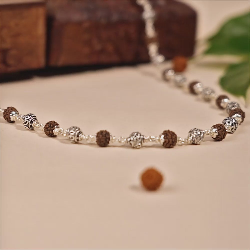 Rudraksha Silver Mala (Om Beads) – Prinjal Jewels